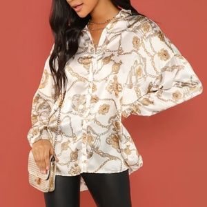 Tops | White And Gold Chain Satin Blouse | Poshmark